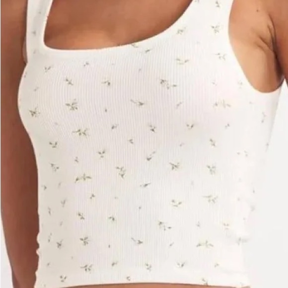 SKIMS | Tops | Skims White Floral Ribbed Tank Top | Poshmark